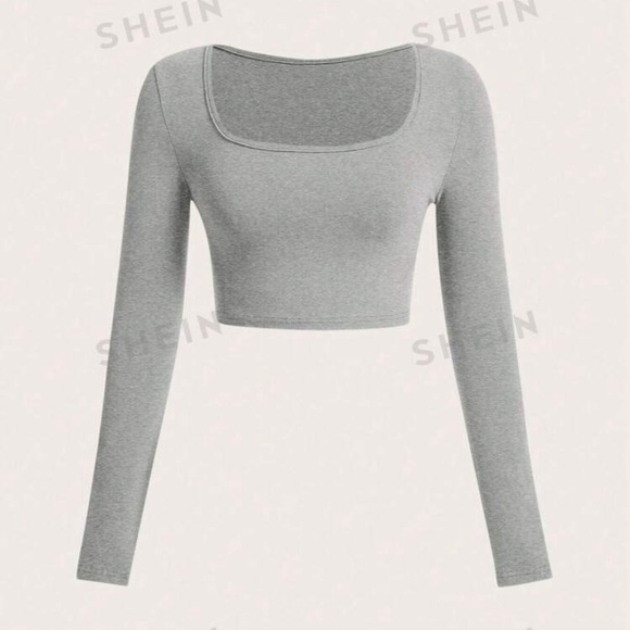 SHEIN | Tops | Nwot Shein Grey Long Sleeve Crop Square Neck | Poshmark